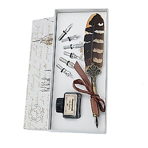 Calligraphy Pen Set Writing Quill Pen 6 Nibs and Ink,Antique Dip Feather Pen Gift Set for Beginners Birthday Gift,Beautiful Vintage Signature Pen