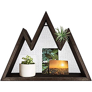 Mkono Mountain Shelf, Floating Wall Shelf Rustic Wood Display Shelving for Crystal,Photo,Plants, Woodland Nursery Decor, Modern Geometric Wall Art Home Decor for Bedroom,Living Room, Office