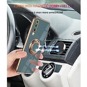 Wousunly Compatible with Huawei P30 Case Ring Holder Magnet Green, Huawei P30 Phone Case Silicone Shockproof Plate Luxury Slim Cover (Grey)