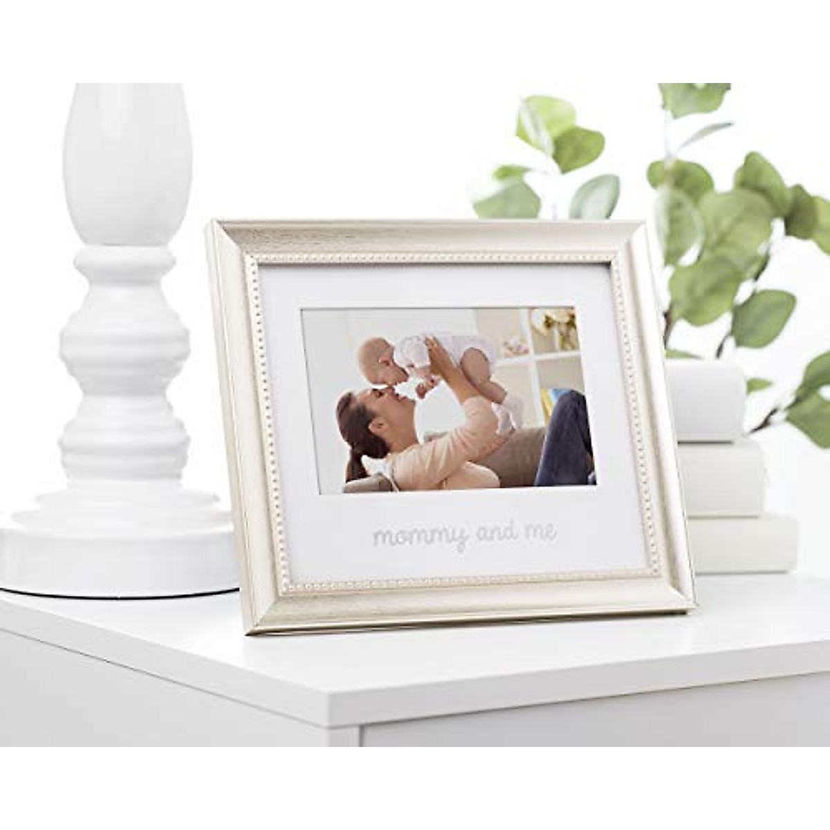 Lil Peach Mommy and Me Photo Frame, Newborn Baby Keepsake, Mother's Day Gifts, Gender-Neutral Nursery Decor, 4" x 6" Photo Insert, Silver