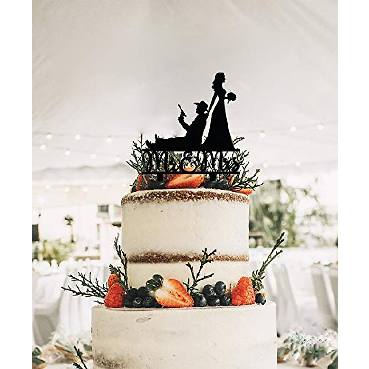 Mr and Mrs Wedding Cake Topper, Funny Gun Theme Wedding Bridal Shower or Anniversary Cake Topper (Gun)