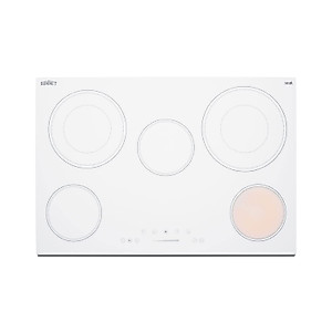 Summit Appliance CR5B30T8W 30" Wide 5-Burner Radiant Cooktop, White, Ceramic Glass Surface, Digital Touch Controls, 9 Power Levels, Programmable Timer, Residual Heat Indicator, 208-240v Operation