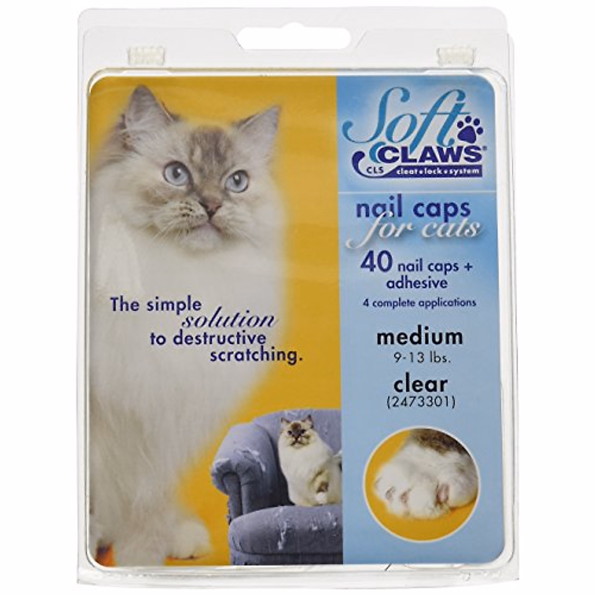 Soft Claws for Cats - CLS (Cleat Lock System), Size Medium, Color Clear