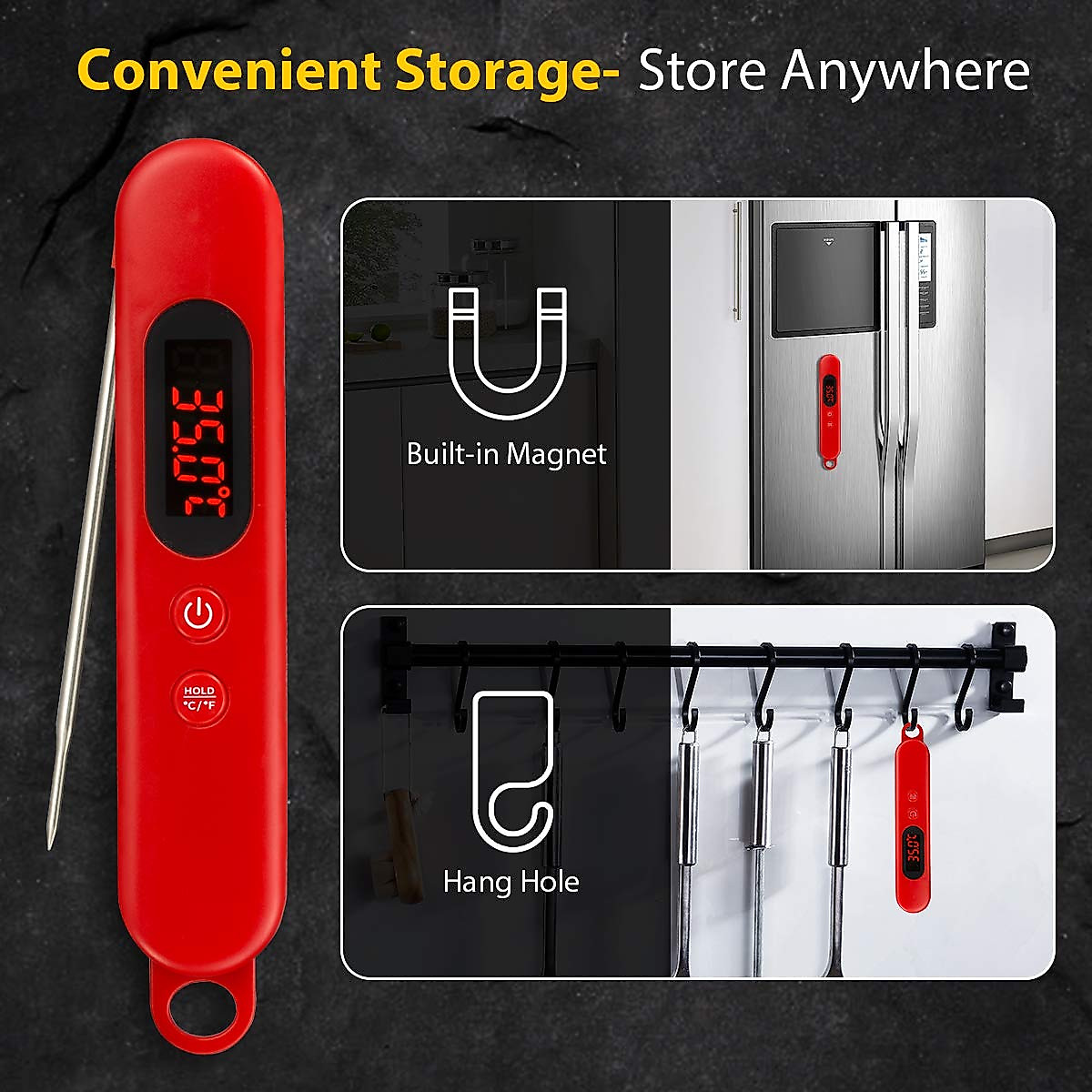 LIANGDU Digital Food Thermometer, Instant Read Meat Thermometer Kitchen Cooking Grilling BBQ Candy with Backlight and Magnet