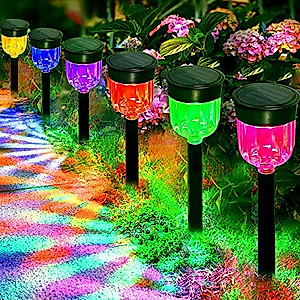YUJENY 6 Pack Solar Lights with 7 Color Changing Pathway Outdoor Garden Landscape Path Lights Waterproof Auto On/Off Sun Powered Colorful Lighting Effect for Decorative Lawn Walkway Patio Driveway