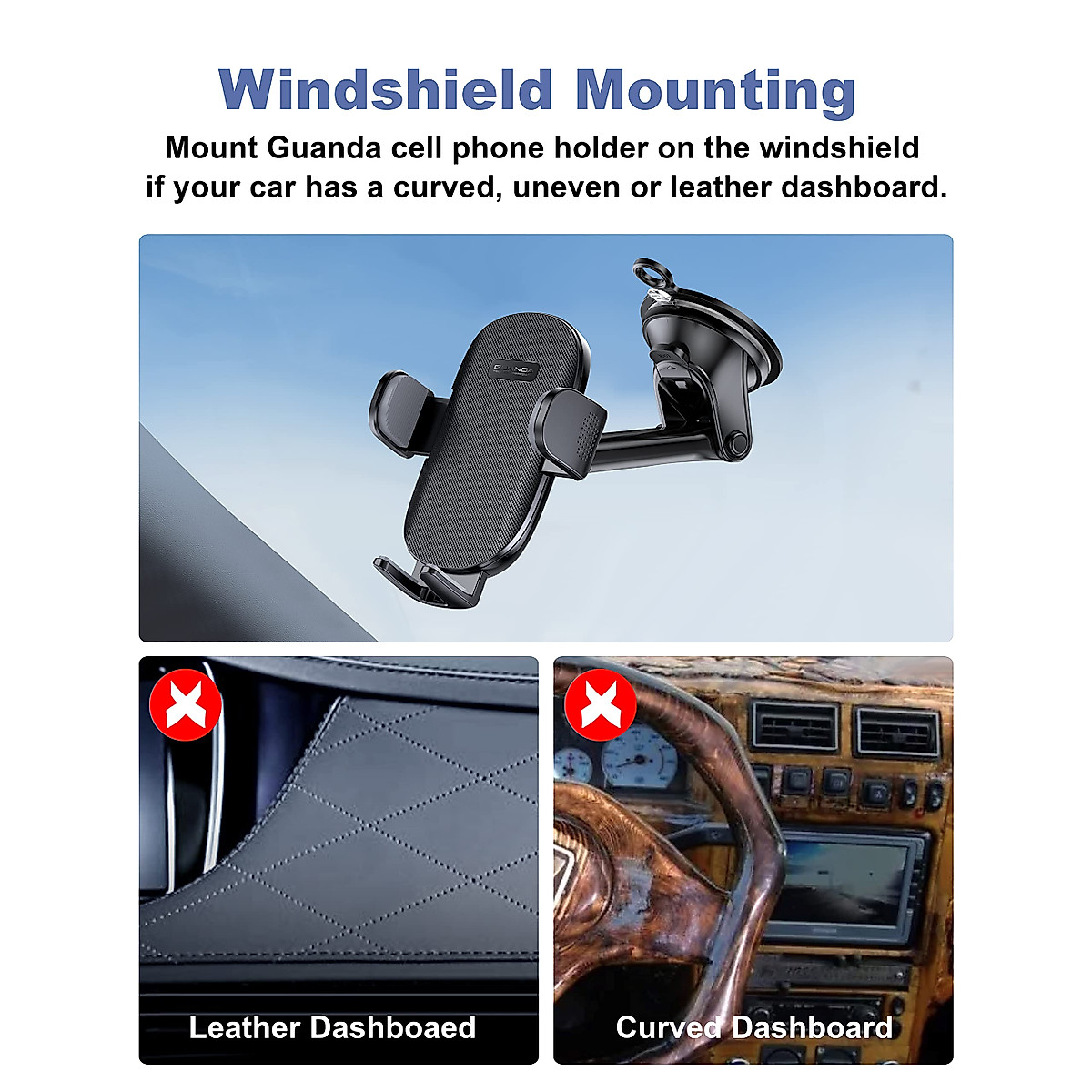 Universal Car Phone Holder Mount for Dashboard Windshield, Military Hands-Free Cell Phone Stand Automobile Cradles Truck Accessories Fit for All iPhone Android Smartphones