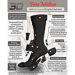 GermaPro Black/White Hiking Work Boot Cushion Socks for Men & Women w/Anti-Blister Moisture Wicking Functional Fabric 2 pairs