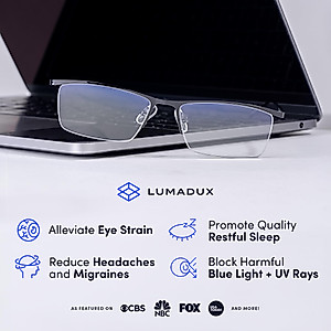 Lumadux Computer Blue Light Glasses Men Blocking for Reading, Eye Strain Headaches and Blurry Vision | Blocker Gaming Glasses (Titanium Black, 1.5, x)