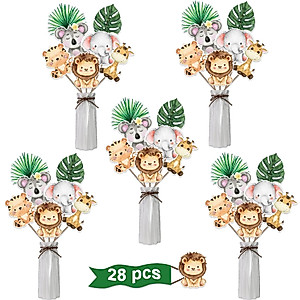 28 Pcs Safari Table Centerpieces Baby Shower Decorations Centerpiece Sticks Oh Baby Centerpieces Tables Toppers for Boys Kids Party Supplies