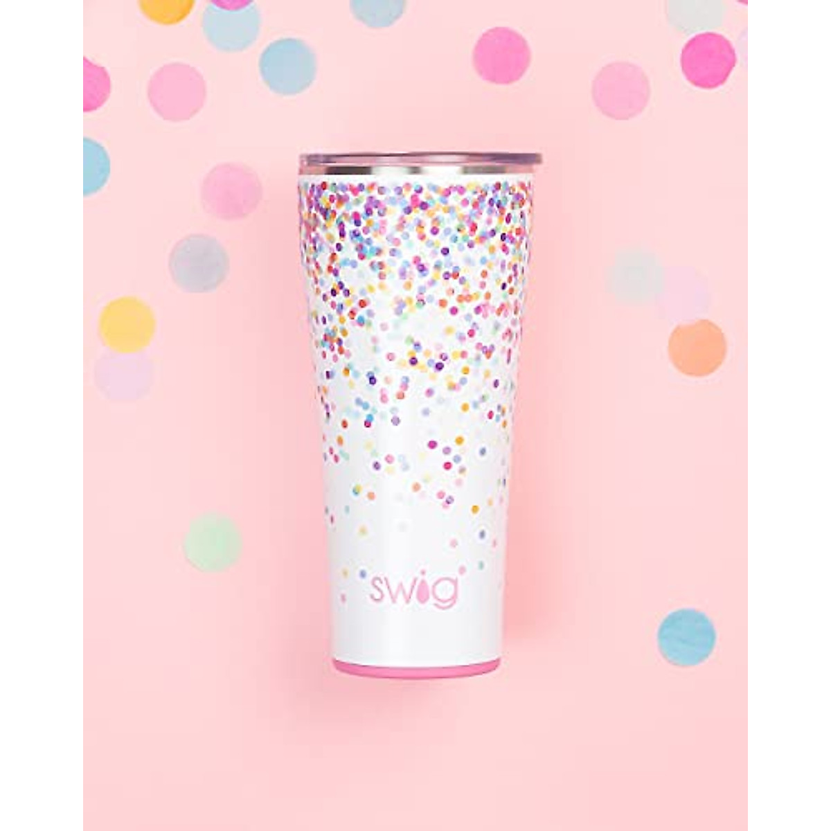 Swig Life XL 32oz Tumbler, Insulated Coffee Tumbler with Lid, Cup Holder Friendly, Dishwasher Safe, Stainless Steel, Extra Large Travel Mugs Insulated for Hot and Cold Drinks (Confetti)