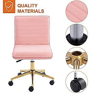 Furnimart Modern Armless Desk Chair Pink Cute Vanity Velvet Upholstered Office Chair Teen Girl Dorm Chair Mid-Back Home Office Chair Swivel Adjustable Small Chair Soft Seat (Velvet-Pink)