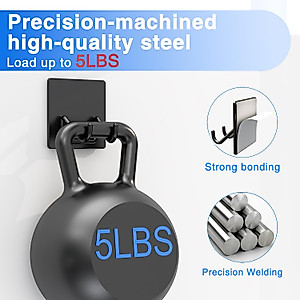 jockcaras Adhesive Towel Hooks Heavy Duty: Wall Hanging Shower Hook for Bathroom - Black Sticky Kitchen Hook - Door Towel Hook, 4 Pcs