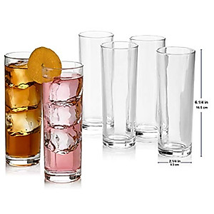 Set of 8 Cocktail Highball Glasses, Tall Drinking Glasses for Water, Juice, Cocktails, Beer and More, Elegant Bar Glasses, Italian, 10 oz Highball Glasses