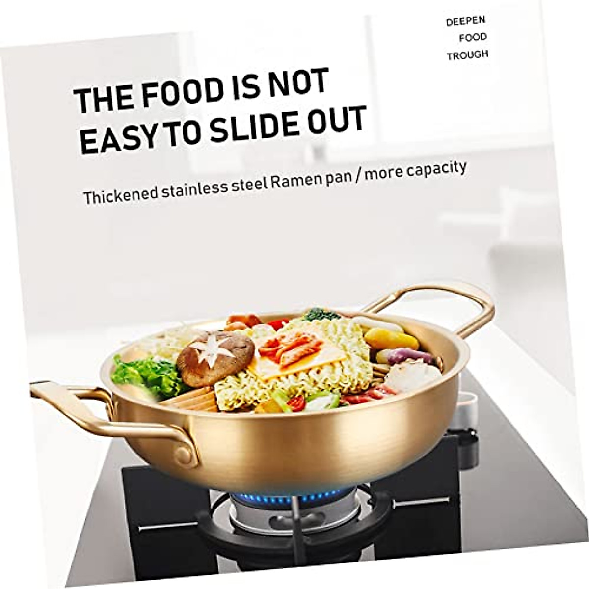 Yardwe 1 Set Stainless Steel Noodle Pot Stove Griddle Stainless Steel Skillet Japanese Ramen Metal Steaming Pot Korean Noodle Pan Noodles Cooker Ramen Pot Household Saucepan Kitchen Pan