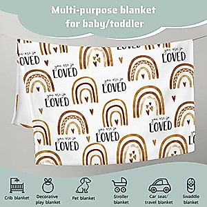 HawSkgFub Boho Rainbow You are So Loved Baby Blanket Girl Boy Gift, Inspirational Brown Flannel Fleece Nursery Bed Receiving Blankets, Soft Lightweight Newborn Toddler Infant Kids Bedding 30 x 40