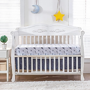 Jupeollon 3Piece Baby Crib Bedding Set for Boys Elephant Moon Star Themed Nursery Bedding Crib Sets for Boys Soft Breathable Included Crib Comforter Fitted Sheet Crib Skirt,Grey