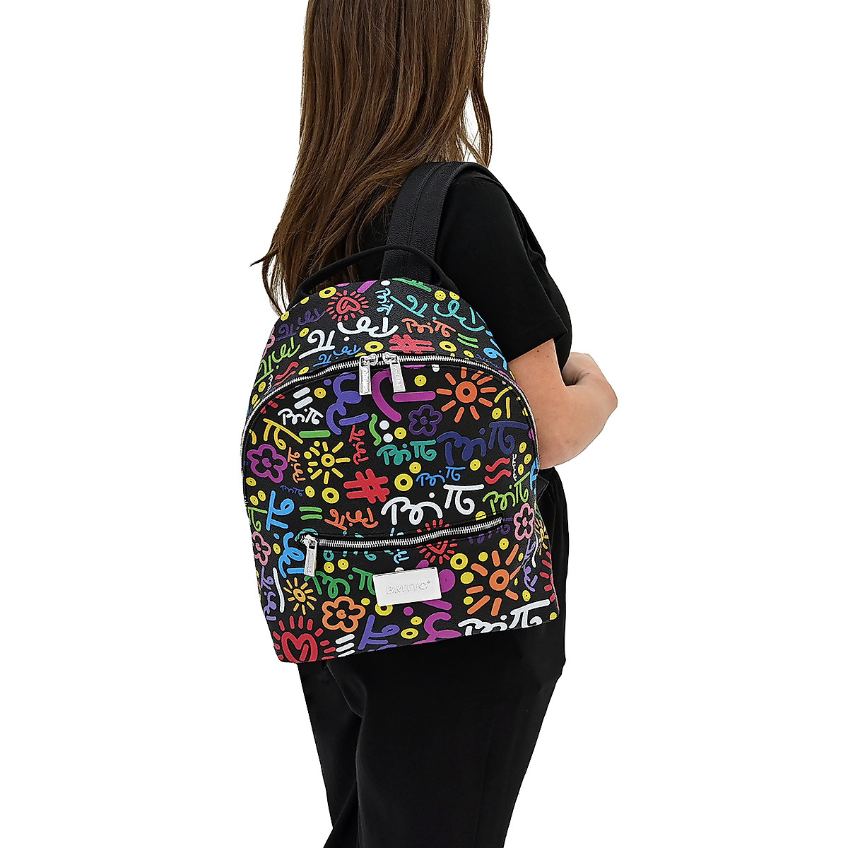 BRITTO Romero Vegan Leather Small Backpack, Colorful Graffiti
