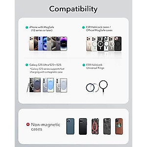 ESR for MagSafe Car Mount Charger, 15W Magnetic Wireless Car Charger, for MagSafe Car Charger, Air Vent Phone Holder for iPhone 16/15/14/13/12, Galaxy S25/S25 Ultra, with 36W QC 3.0 Fast Car Charger