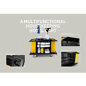 Hotel Cart Housekeeping Room Service Cart H 39" x L 60" X W 21" (Black)