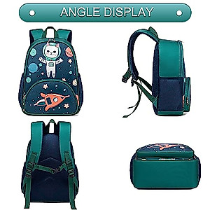 BTOOP Kids Backpack for Preschool Boys Space Kindergarten Bookbag 15 inch Toddler Travel School Bag Fits Age 3-8 (Space cat-Green)