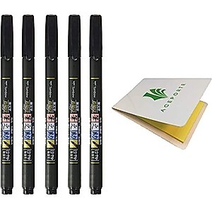 Tombow Fudenosuke Fude Brush Pen Soft (GCD-112) x5 Set, with Original Sticky Notes – Great for Calligraphy, Art Drawings, Illustration, Manga