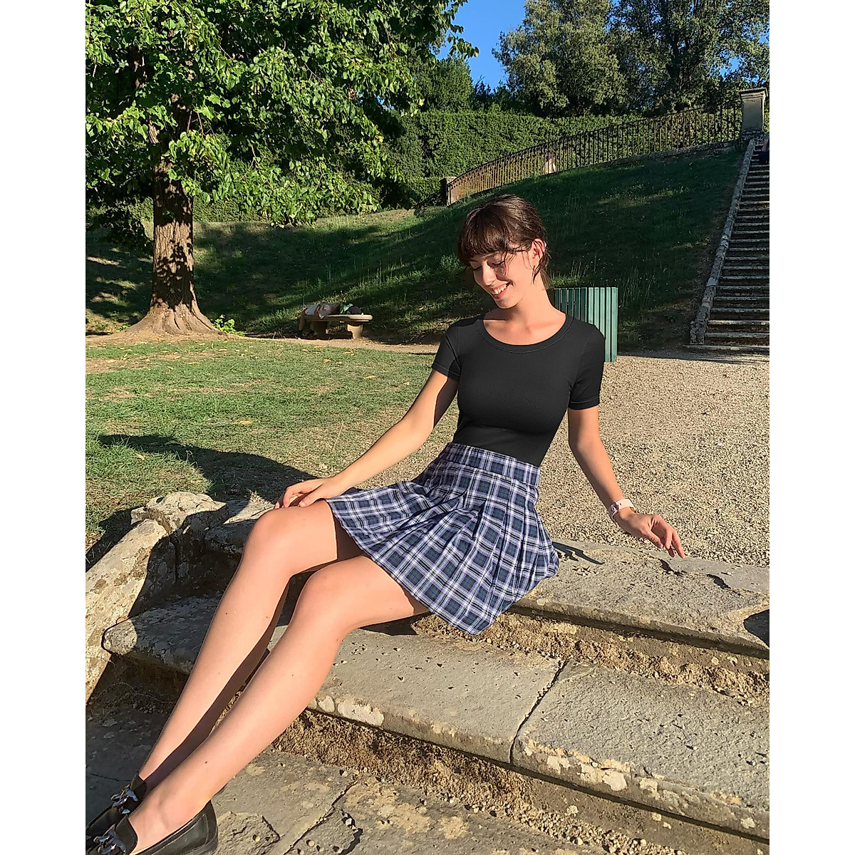 OQQ Women's 2 Piece Bodysuits Sexy Ribbed One Piece Short Sleeve Tops Bodysuits Black White