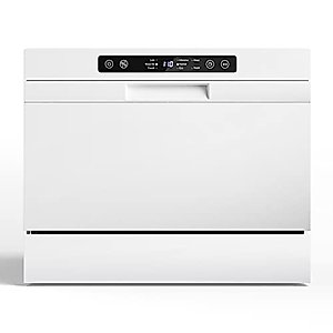 COSTWAY Countertop Dishwasher, Compact Built-In Dishwasher with 6 Places Settings, 5 Washing Programs, 360° Top & Lower Spray Arms and 24 H Timer, Portable Dishwasher for Apartments, Dorms, RVs, White