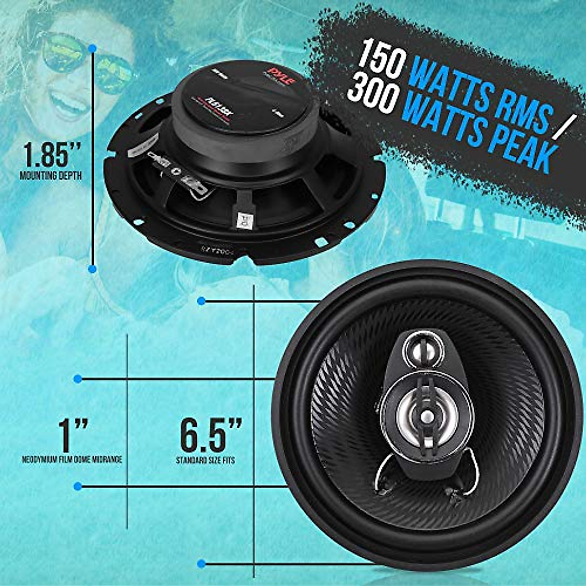 Pyle 3-Way Universal Car Stereo Speakers - 300W 6.5” Triaxial Loud Pro Audio Car Speaker Universal OEM Quick Replacement Component Speaker Vehicle Door/Side Panel Mount Compatible PL613BK (Pair)