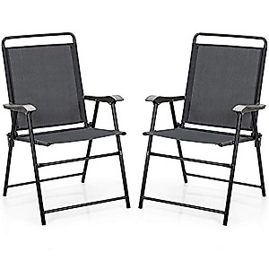 Giantex Set of 4 Folding Patio Chairs, Outdoor Patio Dining Chairs, Portable Sling Back Chairs for Front Porch, Beach, Garden, Backyard, Lawn, No Assembly, Grey