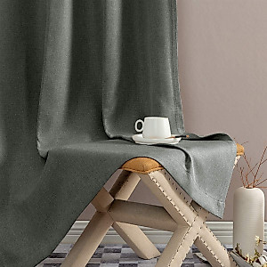 Lazzzy Bedroom Curtains 84 Inches Long 2 Panels Dark Gray Room Darkening Thermal Insulated Linen Textured Window Treatment Set Light Reducing Drapes