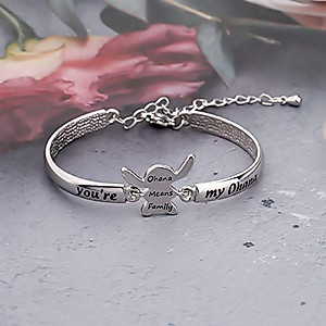 KUIYAI Ohana Bracelet Cartoon Gift You're My Ohana Bangle Means Family Hawaiian Jewelry for Family Best Friends BFF Jewelry (BR- Silver)