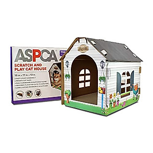 ASPCA Cardboard Cat House Hideaway Playhouse with Cat Scratcher Scratching Pad 19"L x 13"W x 17"H