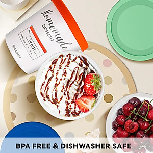 DIKENLAND Ice Cream Containers for Homemade, 4 Pack Ice Cream Containers Set 1 Quart Each, Reusable Ice Cream Storage Containers for Freezer with Silicone Lids, Stickers and Scoop