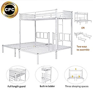 Triple Bunk Bed,Twin Size Triple Bunk Bed with Ladder & Safety Guardrail,Divided into 3 Separate Beds,Metal Structure Bedframe w/Steel Slat Support,Detachable,No Box Spring Needed,Noise Free for Dorm