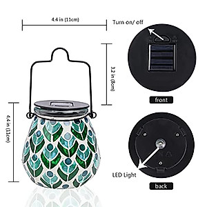 Mosaic Solar Lanterns - Solar Hanging Lantern Outdoor Waterproof Solar Table Lamps Night Lights for Garden, Patio, Party, Yard, Outdoor Indoor Decor (Peacock)