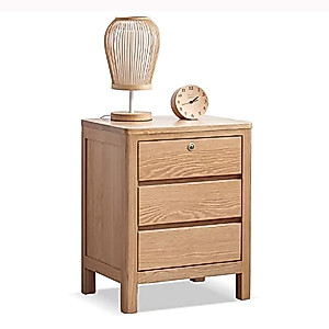 FFNUM Bedside Table Wood Nightstand with Lock and 3 Drawers - No Assembly Required Table for Bedroom, Livingroom and Bathroom, 15.7" L x 13.8" W x 22.8" H Night Stand