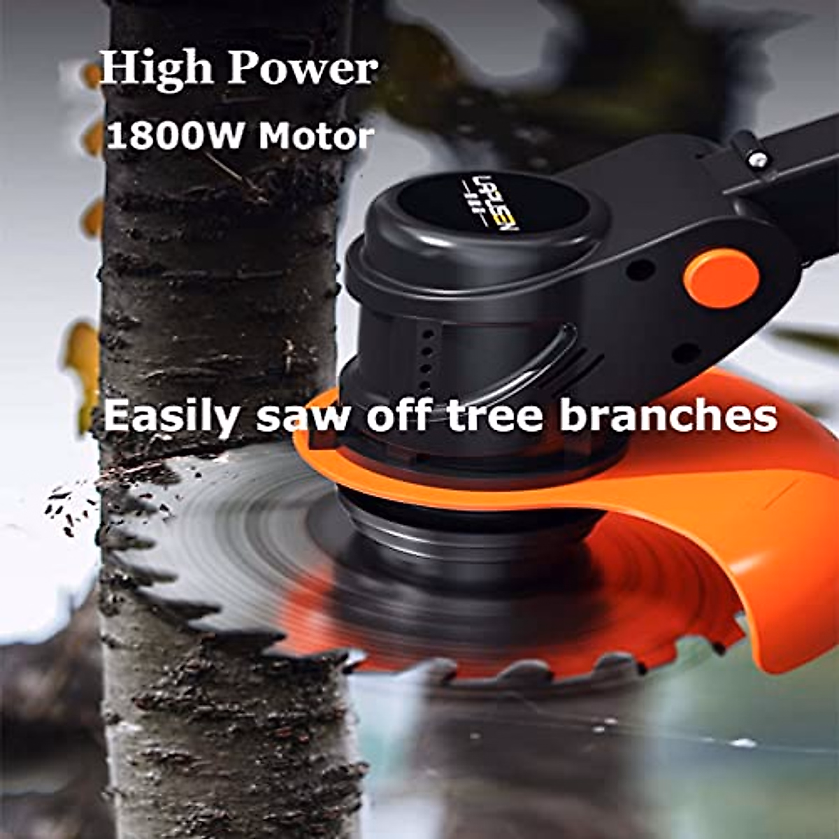 GMRZ Portable Electric Grass Cutter Machine, Handheld String Trimmer Lawn Mower 24V Powered Garden Edger Tool with U-Handle and Replace Blade,2 Battery