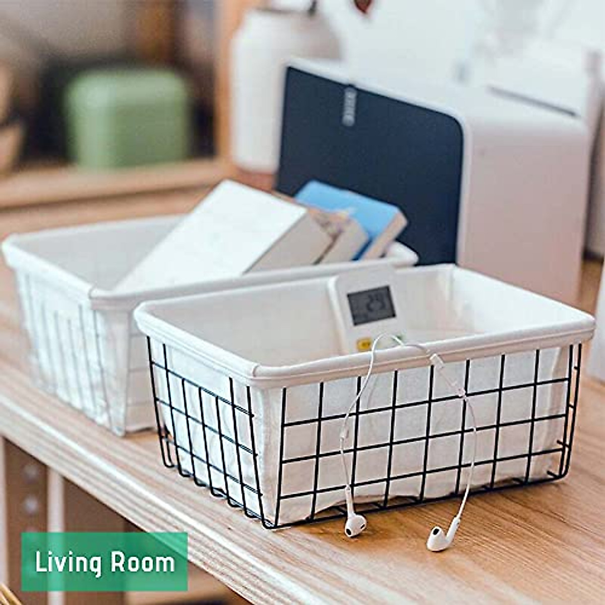 Viloth Wire Basket with Liner, 4 Pack Wire Baskets for Storage, Durable Metal Basket Organizer Storage Bin for Kitchen Cabinets, Pantry, Bathroom, Countertop, Closets (Black, 4 Liners)
