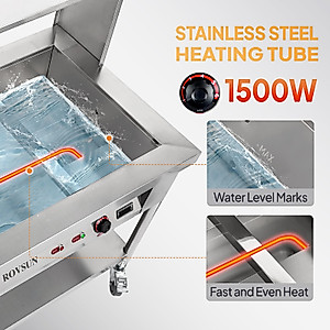 ROVSUN 72QT Steam Table, 9-Pan Electric Commercial Food Warmer Stainless Steel Bain Marie w/Acrylic Shield Overshelf Undershelf Temperature Control & Lid for Party Restaurant 8QT/Pan 1500W 110V
