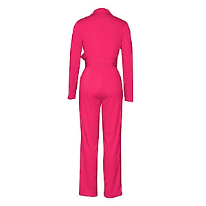 LYANER Women's Deep V Neck Shawl Collar Long Sleeve Pant with Pockets Waist Tie Romper Blazer Jumpsuit Rose Large