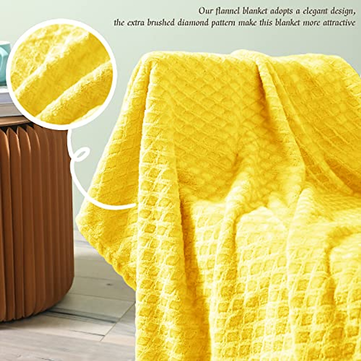 Exclusivo Mezcla Diamond Ultra Soft Throw Blanket, Large Flannel Fleece Blanket for Couch/Bed/Sofa (Yellow, 50 x 70 Inches) - Cozy, Warm and Lightweight
