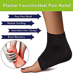 Moisturizing Heel Socks, 2 Pairs Gel Toeless Socks, Open Toe Socks, Vented Gel Spa Sleeves to Heal and Treat Dry Cracked Heels Treatment Soften Repair (Black & Gray)