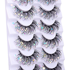 wiwoseo False Eyelashes Christmas Shining Lashes Natural Volume Colorful Decorative Eyelashes Fluffy Wispy Faux Mink Lashes For Festival Shining in the Night for Christmas New Year Cosplay Party