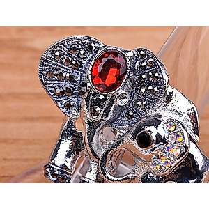 Alilang Lovely Mother Family Ruby Clear Crystal Rhinestone Elephant Custom Ring