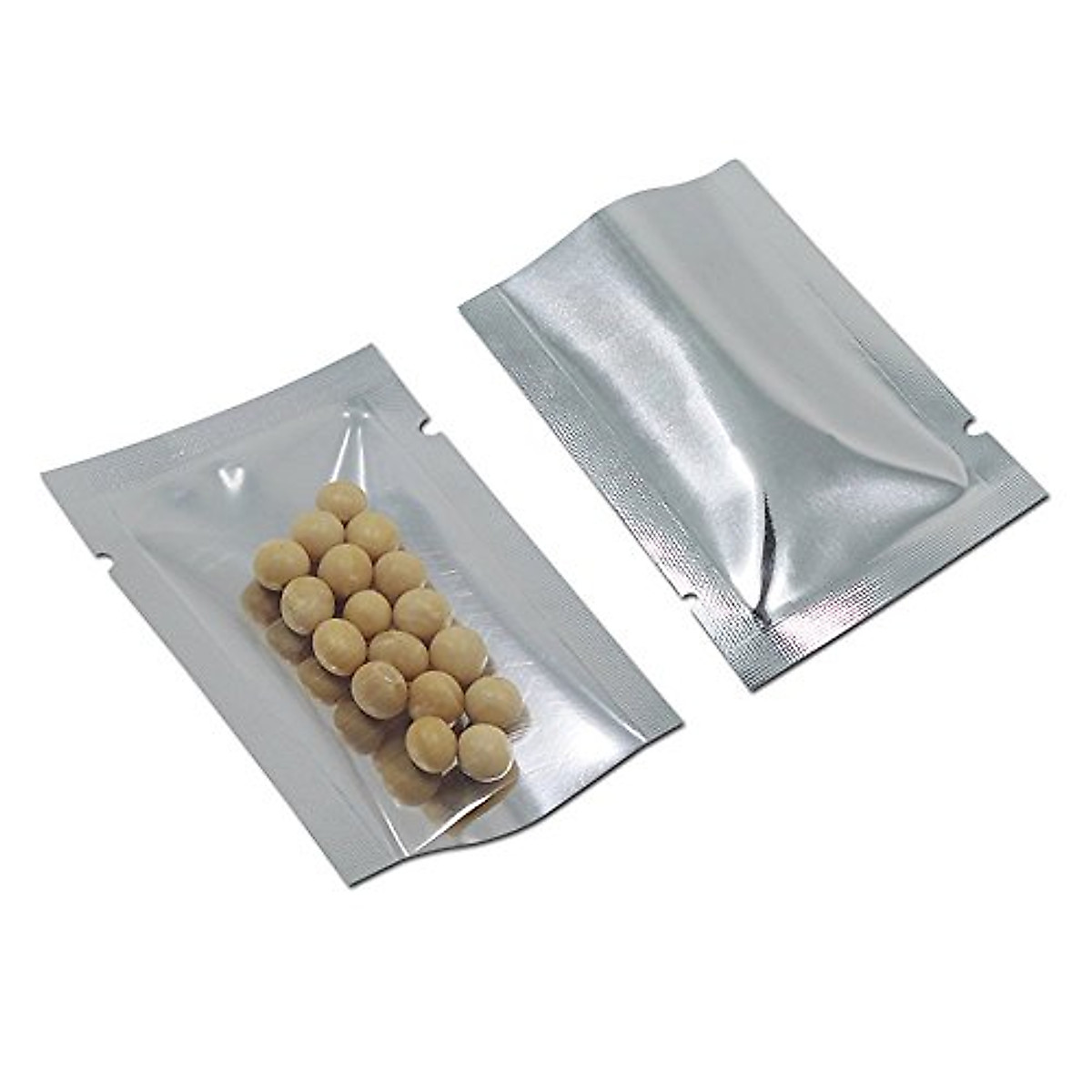 Silver Aluminum Foil Pouch Heat Seal Front Window Plastic Mini Open Top Flat Vacuum Packaging Mylar Bag Food Small Sample Mylar Storage with Tear Notch (200, 1.9x2.7 inch)