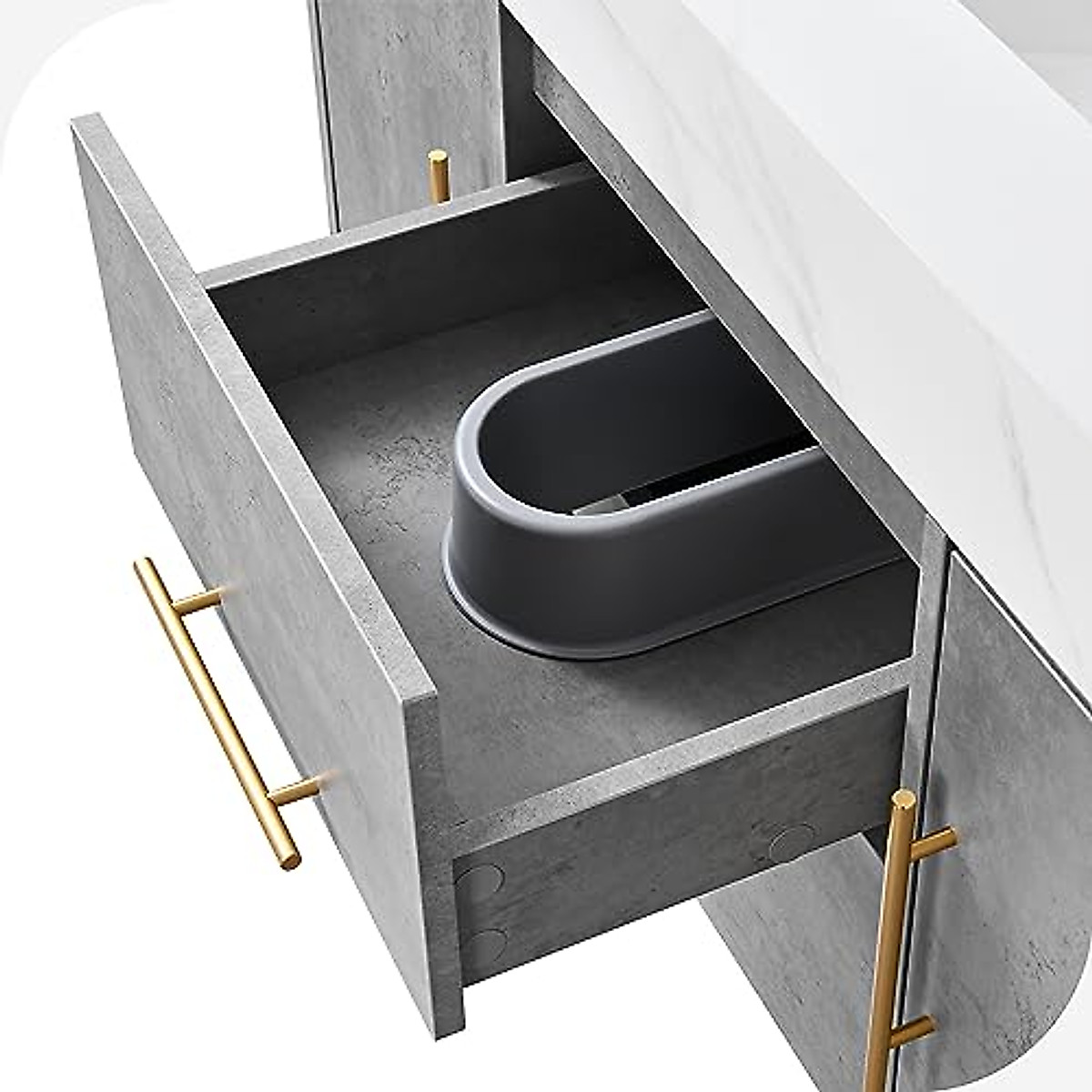 HERNEST Grey Floating Bathroom Vanity 40 Inch Wall Mounted Bathroom Vanity with Rock Panel Countertop and Ceramic Basin Sink Bathroom Cabinet with 2 Drawers and 2 Storage Cabinet for Washroom