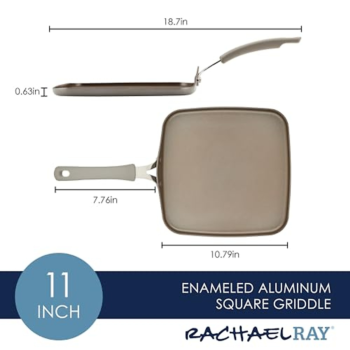 Rachael Ray Cook + Create Nonstick Stovetop Griddle/Grill Pan, Square, 11 Inch, Gray