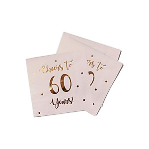Cheers to 60 Years Cocktail Napkins | Happy 60th Birthday Decorations for Men and Women and Wedding Anniversary Party Decorations | 50-Pack 3-Ply Napkins | 5 x 5 inch folded (Pink)