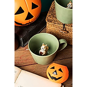 DIHOclub Squirrel Ceramic Cup Hidden 3D Animal Inside Mug,Cute Cartoon Handmade Figurine Mugs,Holiday and Birthday Gift for Coffee Milk Tea Lovers,12 OZ(Light Green)