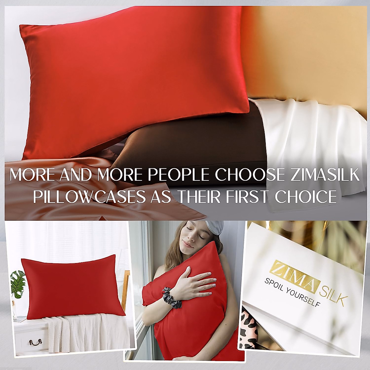 ZIMASILK 100% Pure Mulberry Silk Pillowcase for Hair and Skin Health,Soft and Smooth,Both Sides Premium Grade 6A Silk,600 Thread Count,with Hidden Zipper,1pc(Standard 20''x26'',Burgundy)